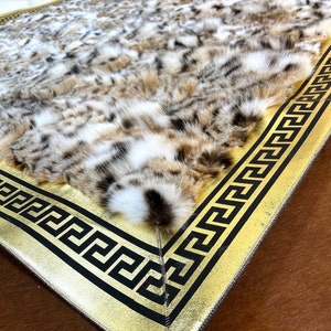 Real Lynx Fur Rug Gold Leather Rug Turkish Rug Modern Rug - Etsy