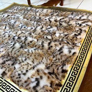 Real Lynx Fur Rug Gold Leather Rug Turkish Rug Modern Rug - Etsy