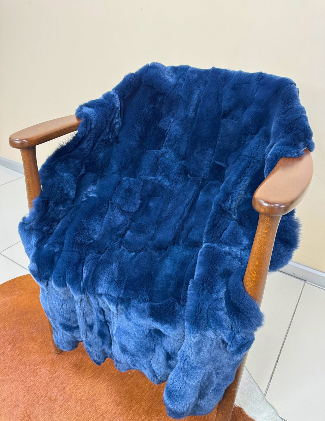 Turquoise Rabbit Fur Plate, Patchwork Rabbit Fur, Fur Blanket, Genuine ...