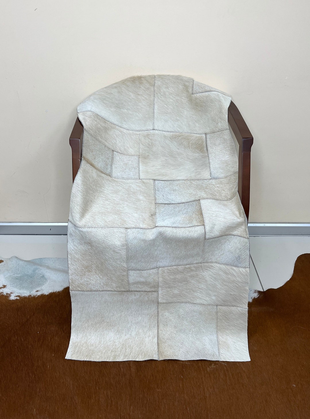 Cow Hide Patchwork Rug, Natural Color Leather Rug, Ivory Color Cow Skin ...
