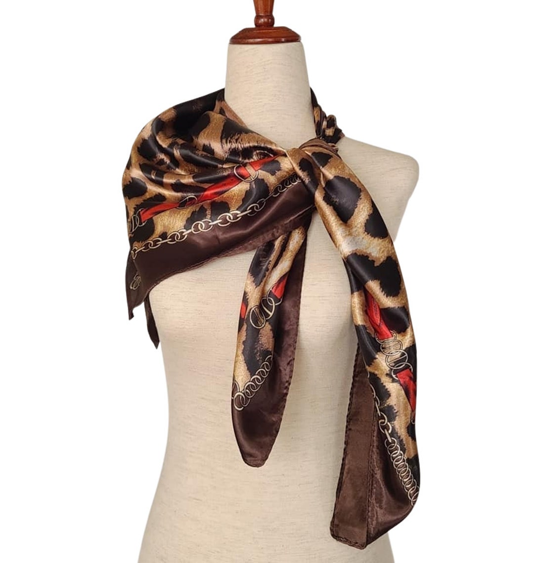 Leopard Print Square Scarf/satin Leopard Scarf/34 X 34 Inches Scarf ...