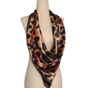 Leopard Print Square Scarf/satin Leopard Scarf/34 X 34 Inches Scarf ...