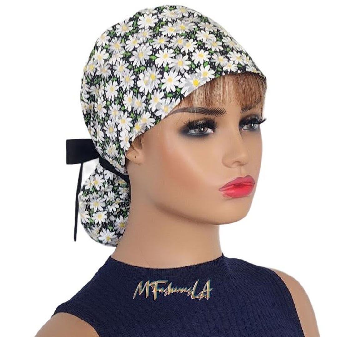 Daisy Floral Ponytail Scrub Cap: Cotton Medical Hat - Etsy