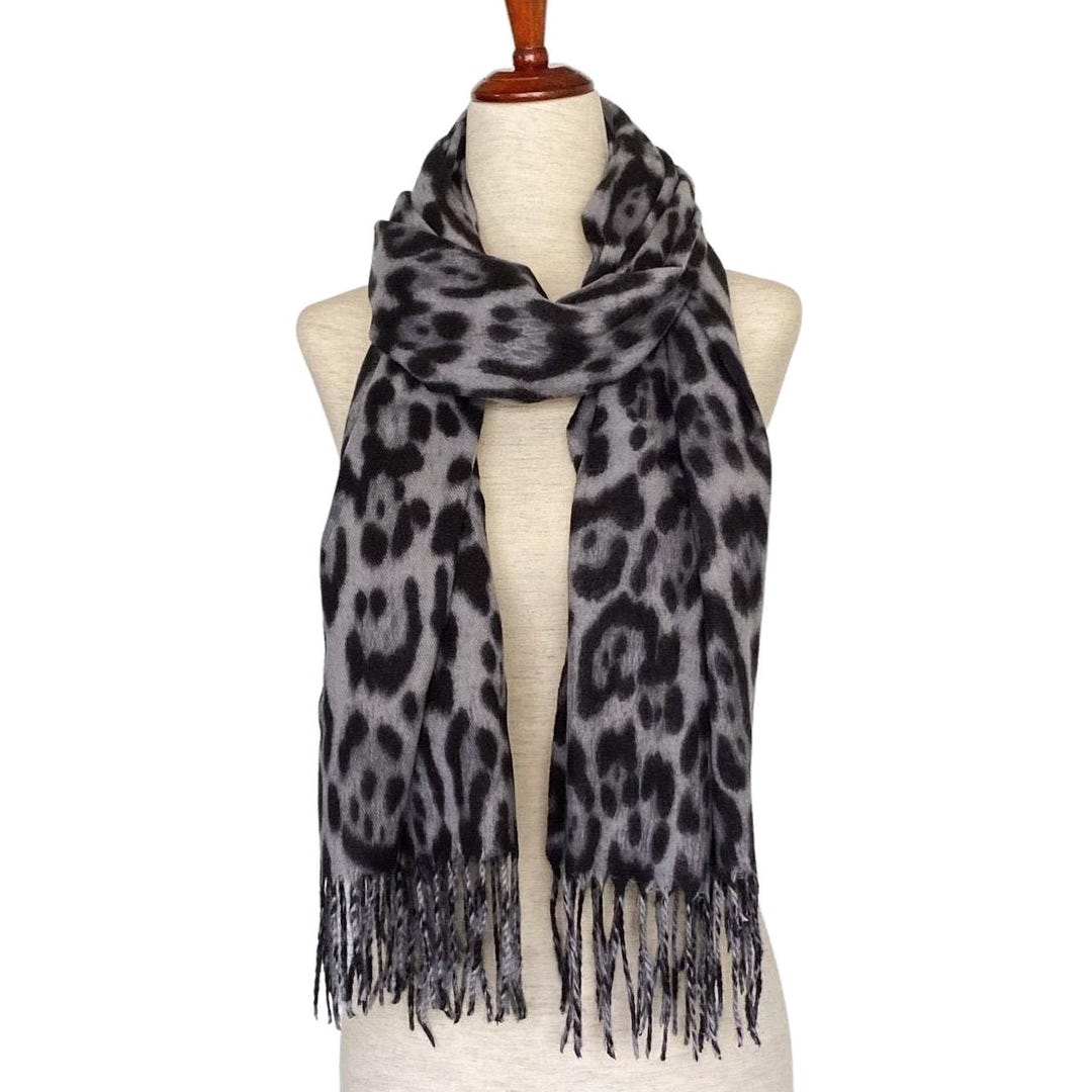 Fashion Leopard Print Scarf/soft and Warm Tassel Scarf/gray Leopard ...