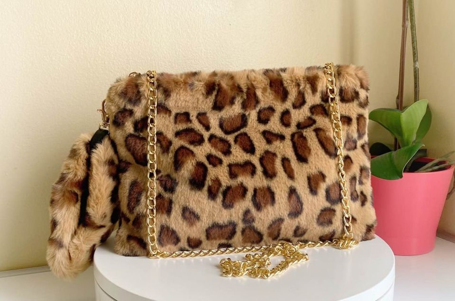 Leopard Print Faux Fur Bag/Brown Leopard Purse with | Etsy
