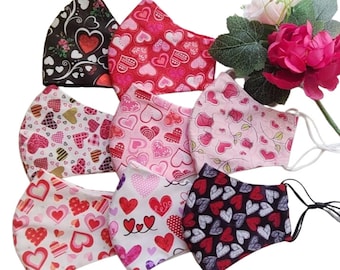 Valentine Day Heart Face Mask, Nose Wire, Optional Filter Pocket, 100% ...