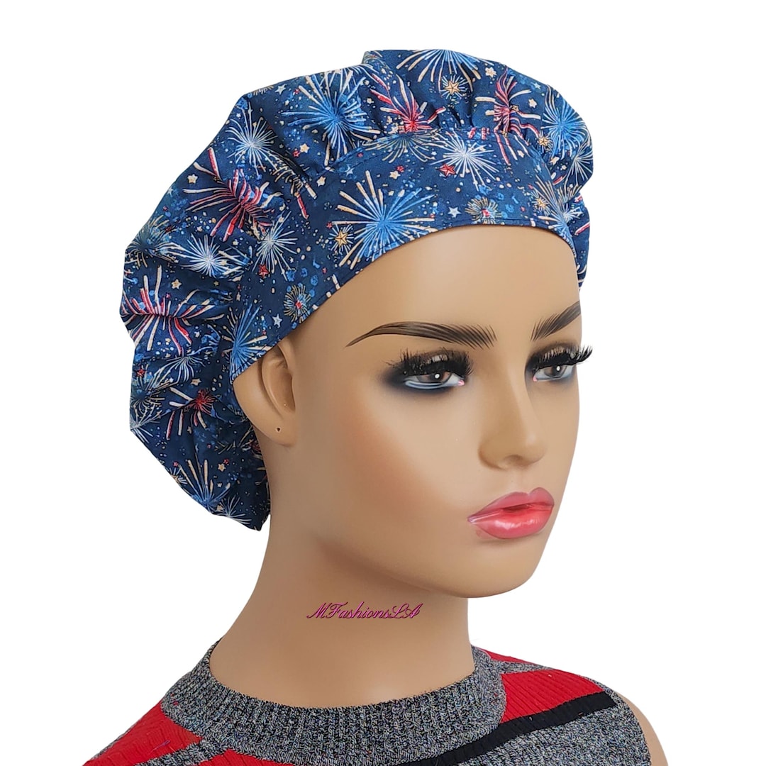 Bouffant Nurses Scrub Cap/patriotic Surgical Hat for Women/blue Women's ...