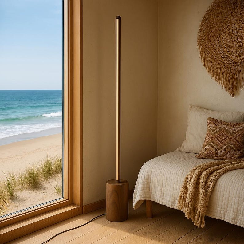 Chic Corner Floor Lamp With LED Glow | Scandinavian Minimalism | Wood ...