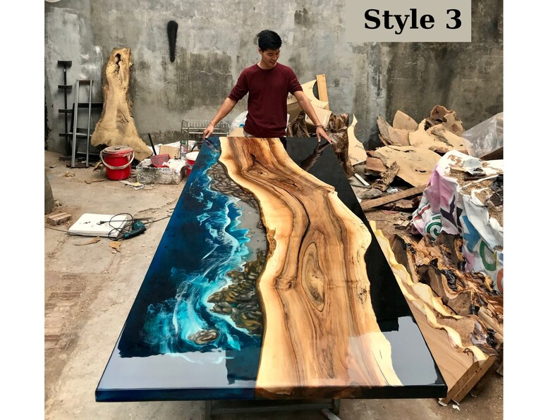 Personalized Ocean Epoxy Resin Table Top, Handmade Ocean Dining Table ...
