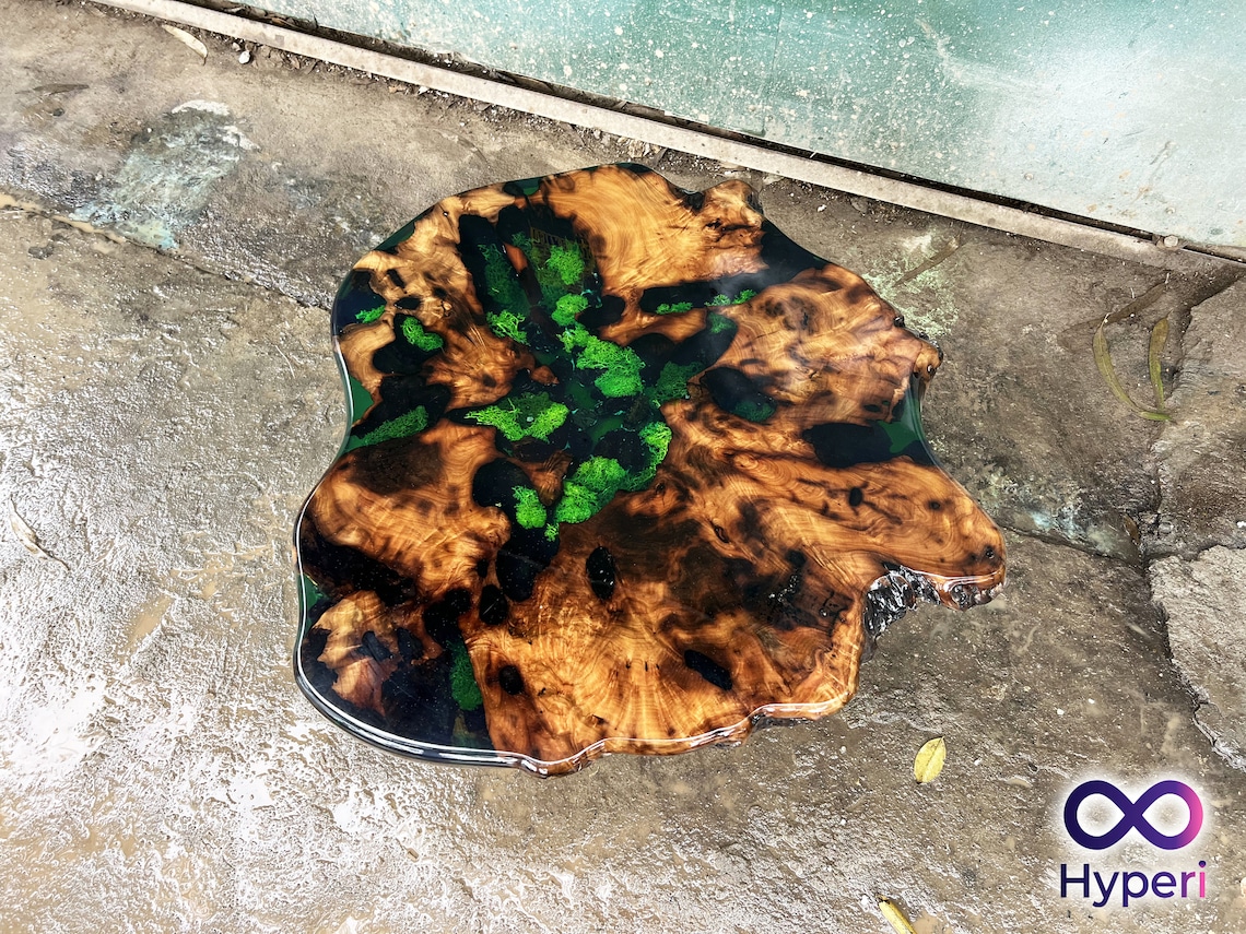 Customized Tree Stump Green Epoxy Coffee Table, Handmade Live Edge ...
