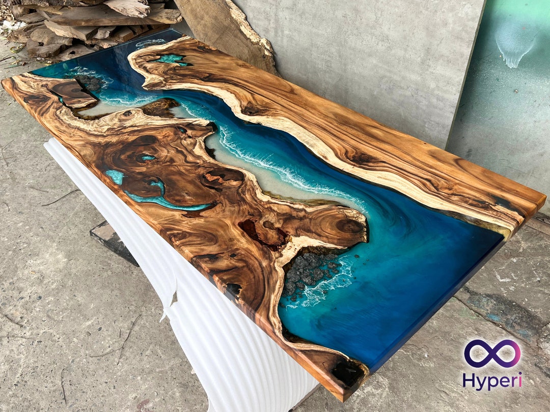 Customized Handmade Ocean Dining Table, Ocean Resin Epoxy Table, Live ...