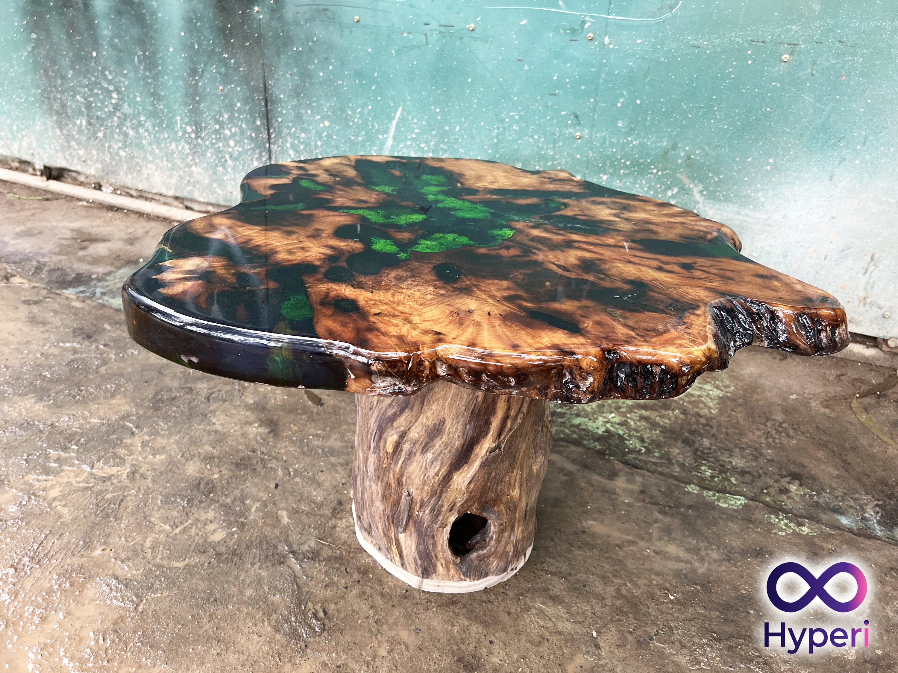 Customized Tree Stump Green Epoxy Coffee Table, Handmade Live Edge ...