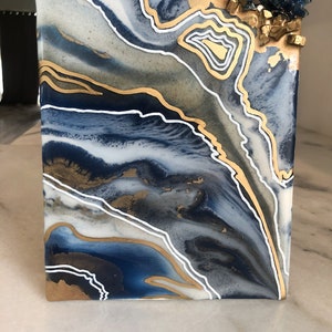 Navy Ink Blue and Gold Sapphire Inspired 8x6 3D Resin Geode Painting - Etsy