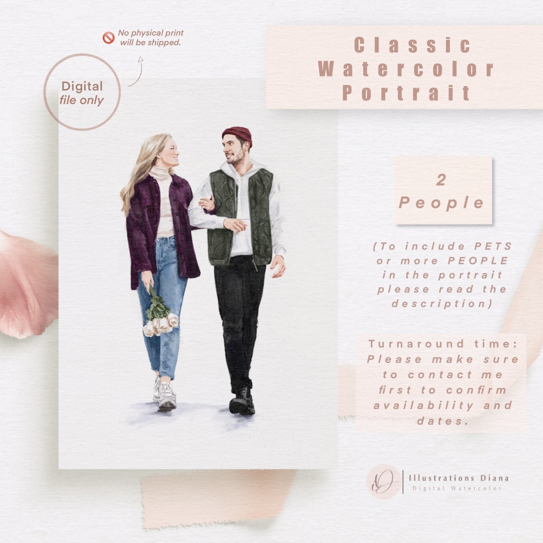 Custom Couple Illustration in A Watercolor Style. 2 PEOPLE couple ...