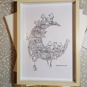 Moon Library A4 Print Free Colouring Page Fantasy Art, Cottagecore Art ...