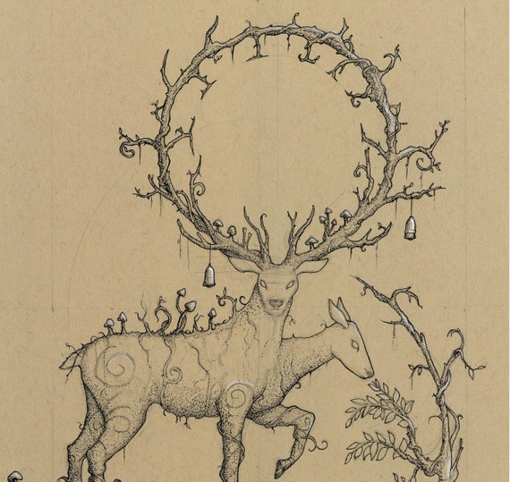 Duality Digital Download Deer Forest Spirit Art Fantasy | Etsy