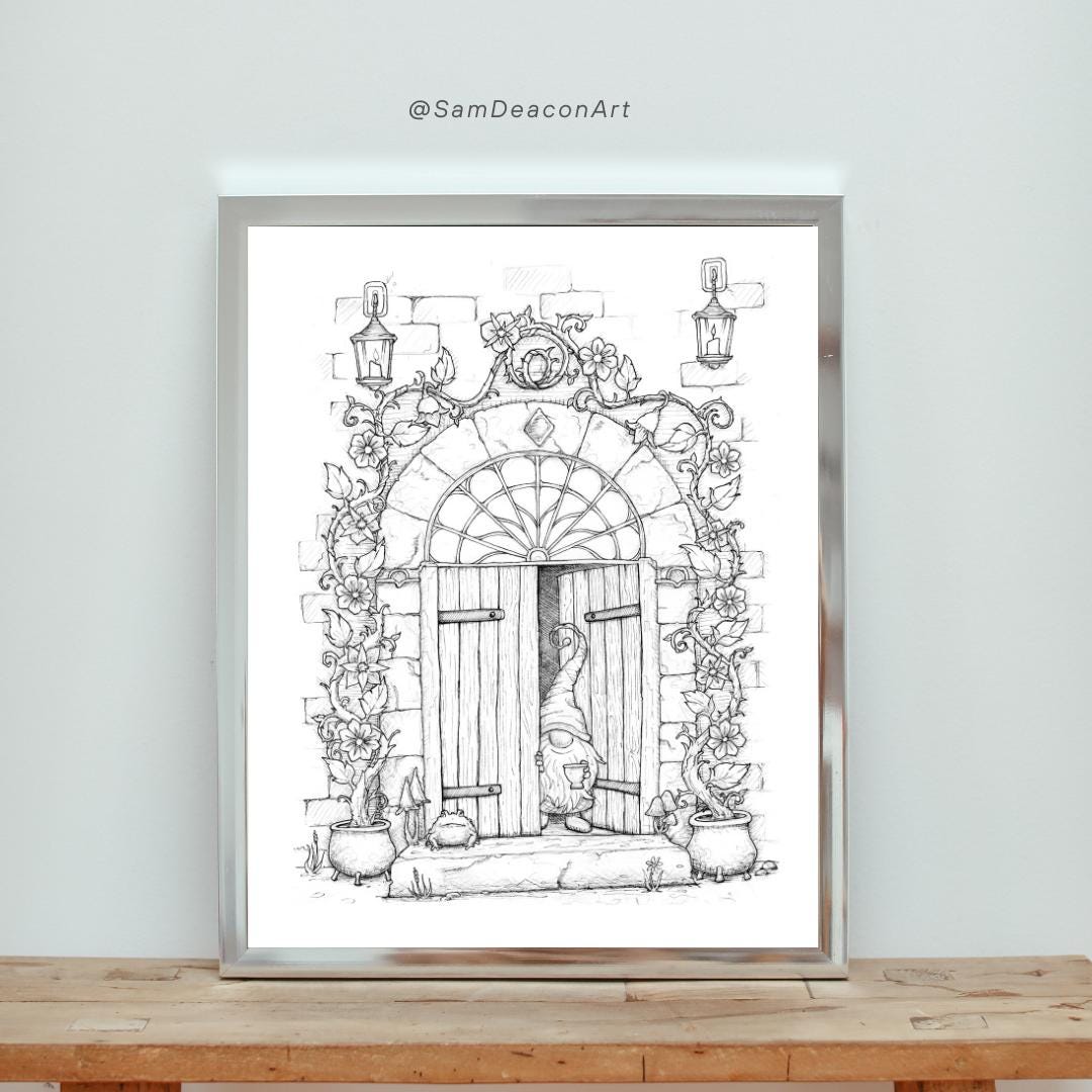 Gnome Sweet Gnome, Digital Download Art Print Fantasy Ink Drawing by ...