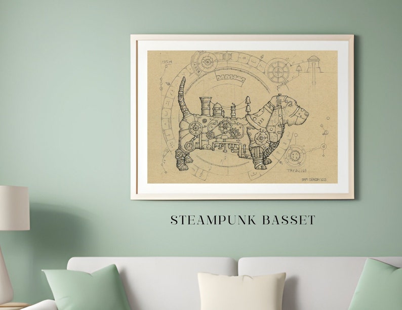Steampunk Basset Hound | Digital Download, Steampunk Art, Dog Portrait ...