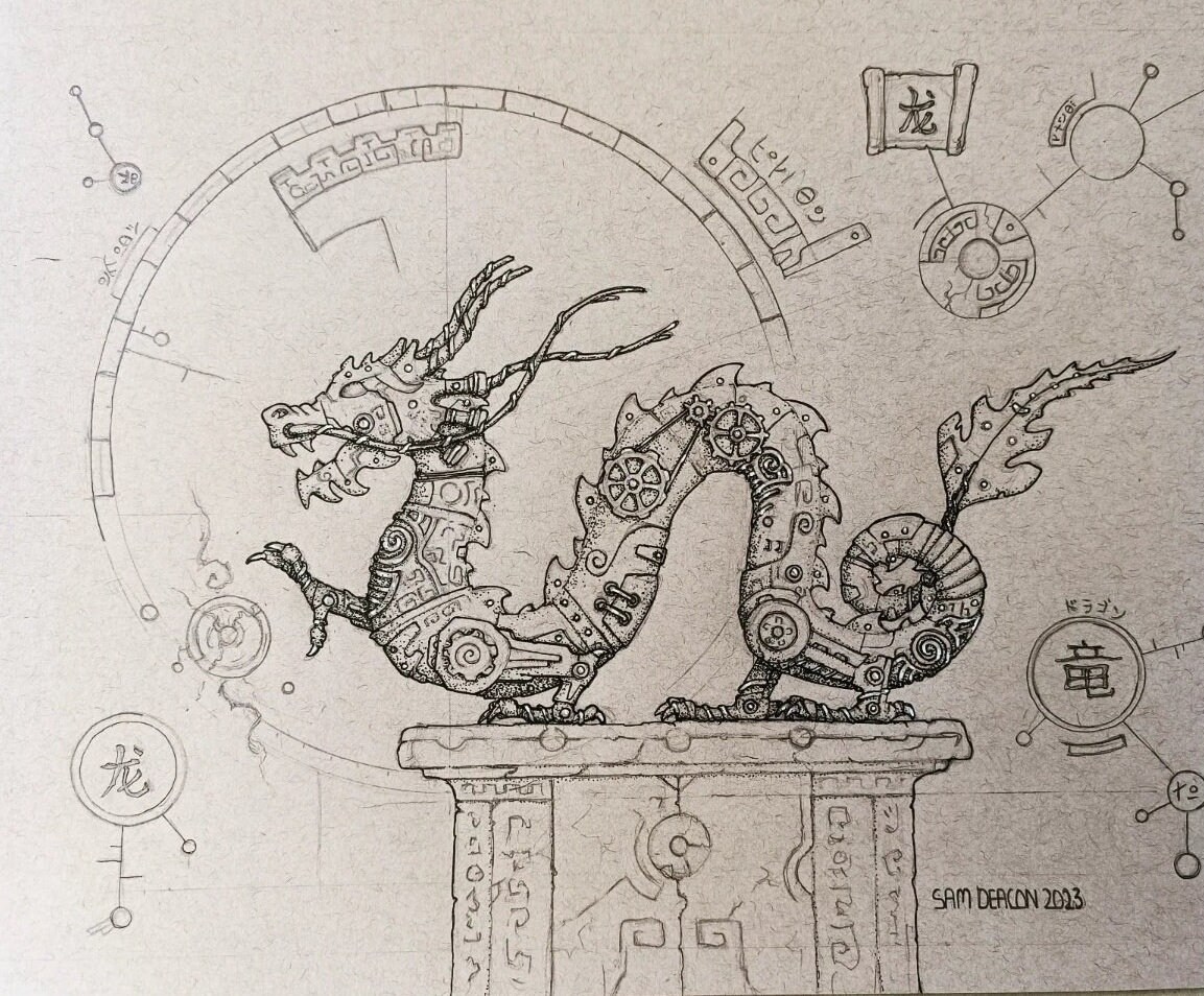 Steampunk Chinese Dragon | A4 Print, Dragon Artwork, Steampunk Art ...