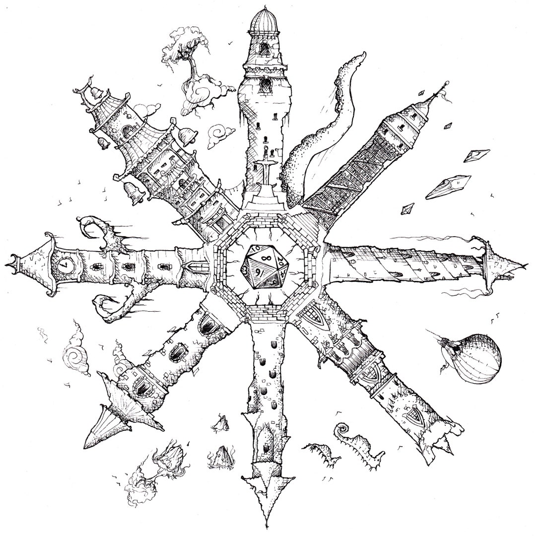 Tower Wheel | Digital Download | Ink Drawing, Fantasy Art, Tower ...
