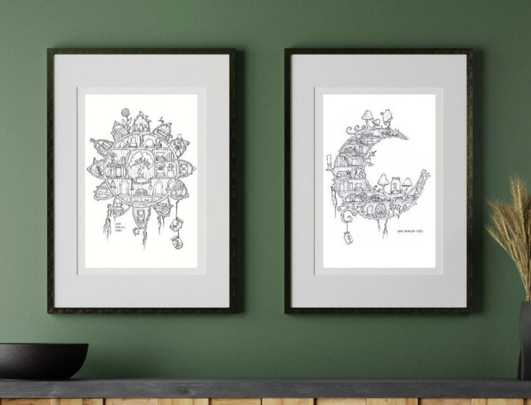 Sun + Moon Libraries | Digital Download, Fantasy Art Print, Witchy ...