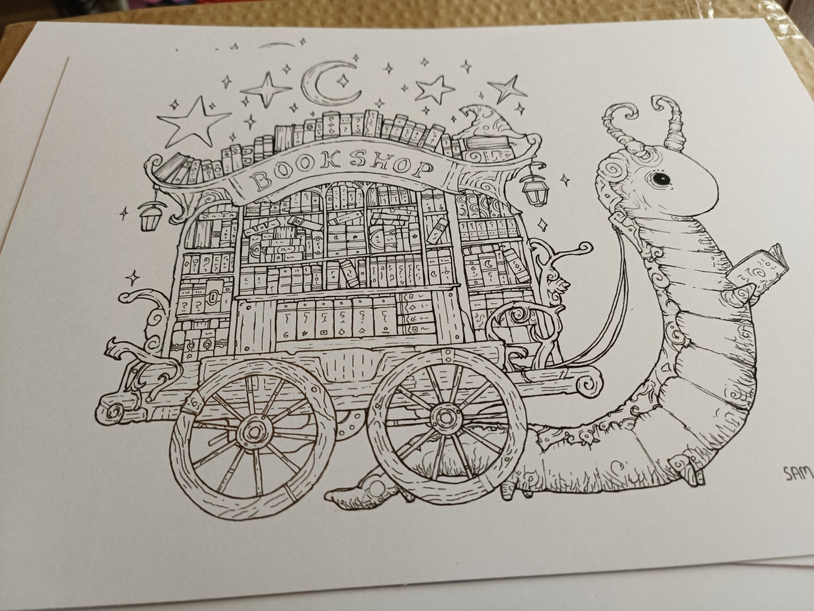 Bookworm- A4 Print | Fantasy Art, Ink Drawing Print, Cottagecore Art ...