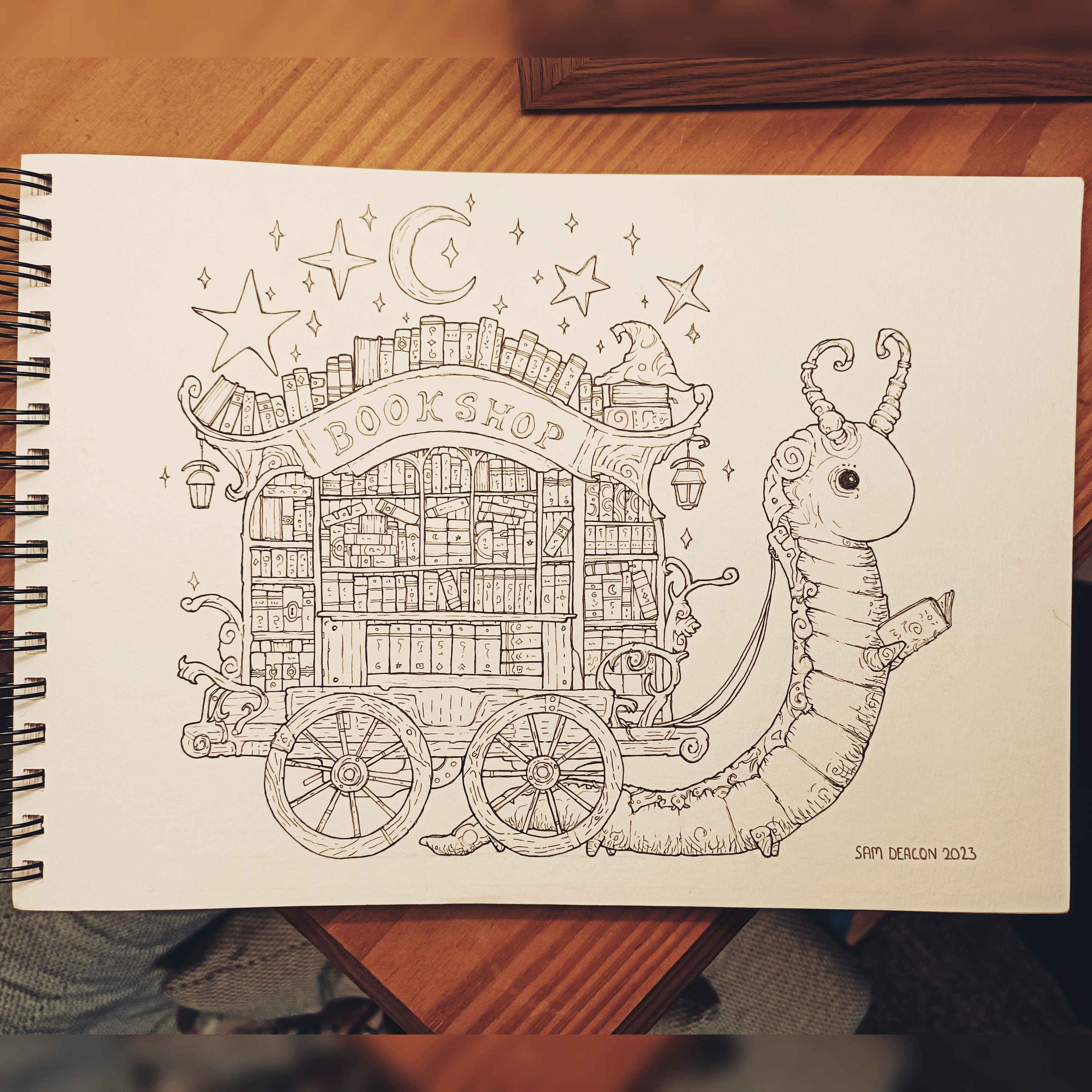 Bookworm- A4 Print | Fantasy Art, Ink Drawing Print, Cottagecore Art ...