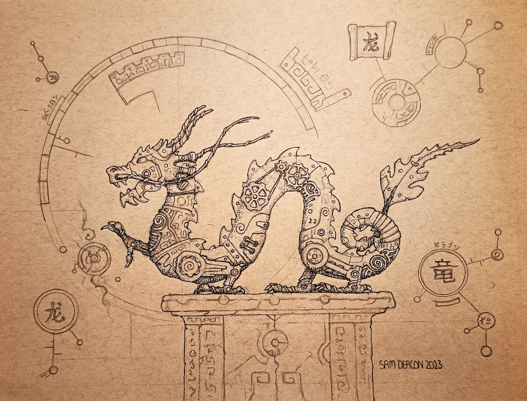 Steampunk Chinese Dragon | A4 Print, Dragon Artwork, Steampunk Art ...