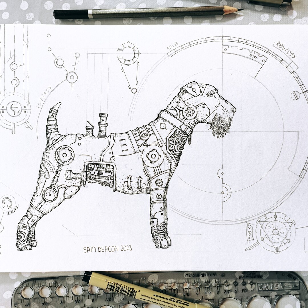 Steampunk Fil Fox Terrier Impression A4 art de chien, impression dart ...