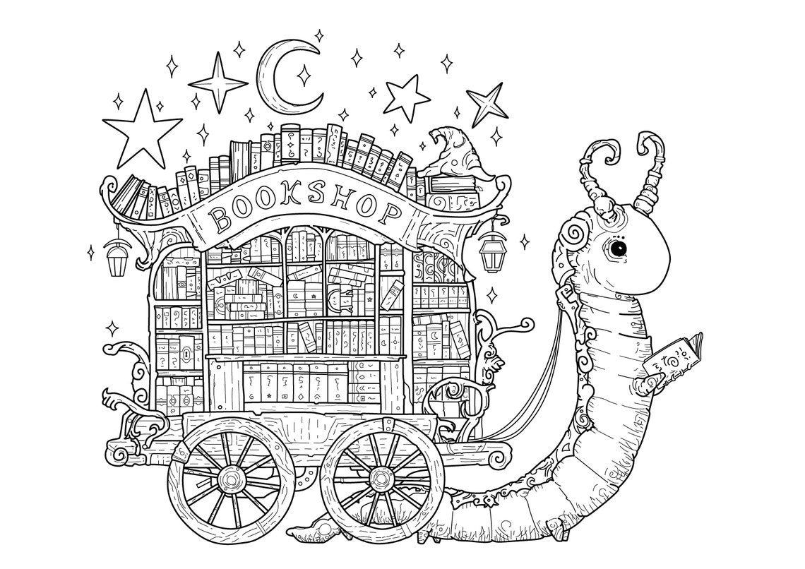 Bookworm- A4 Print | Fantasy Art, Ink Drawing Print, Cottagecore Art ...