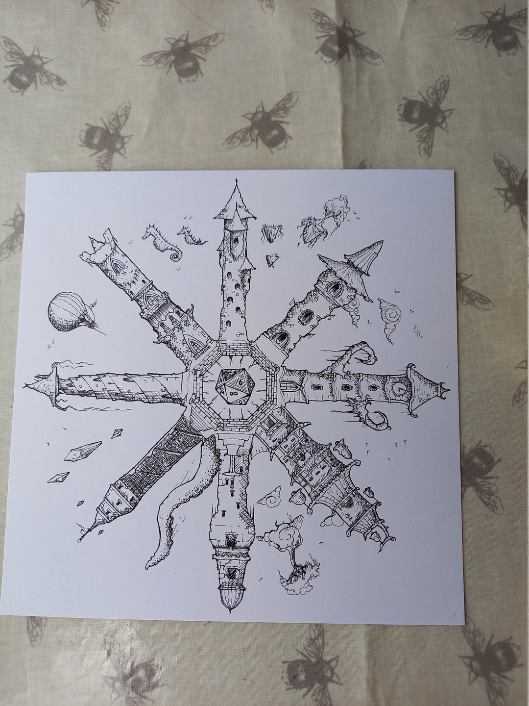 Tower Wheel Art Print Ink Drawing Fantasy Art Tower - Etsy