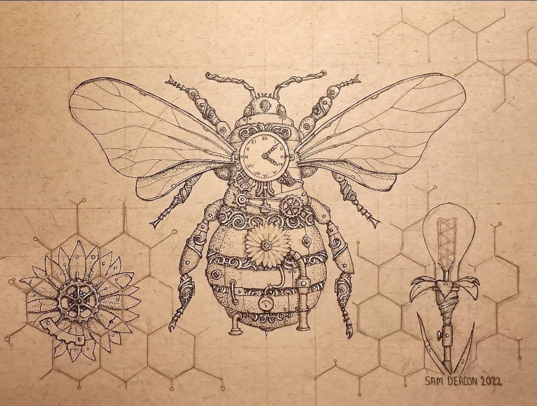 Steampunk Bumblebee | A4 Print, Bee Art Print, Bee Design, Steampunk Art Print, Clockwork ...