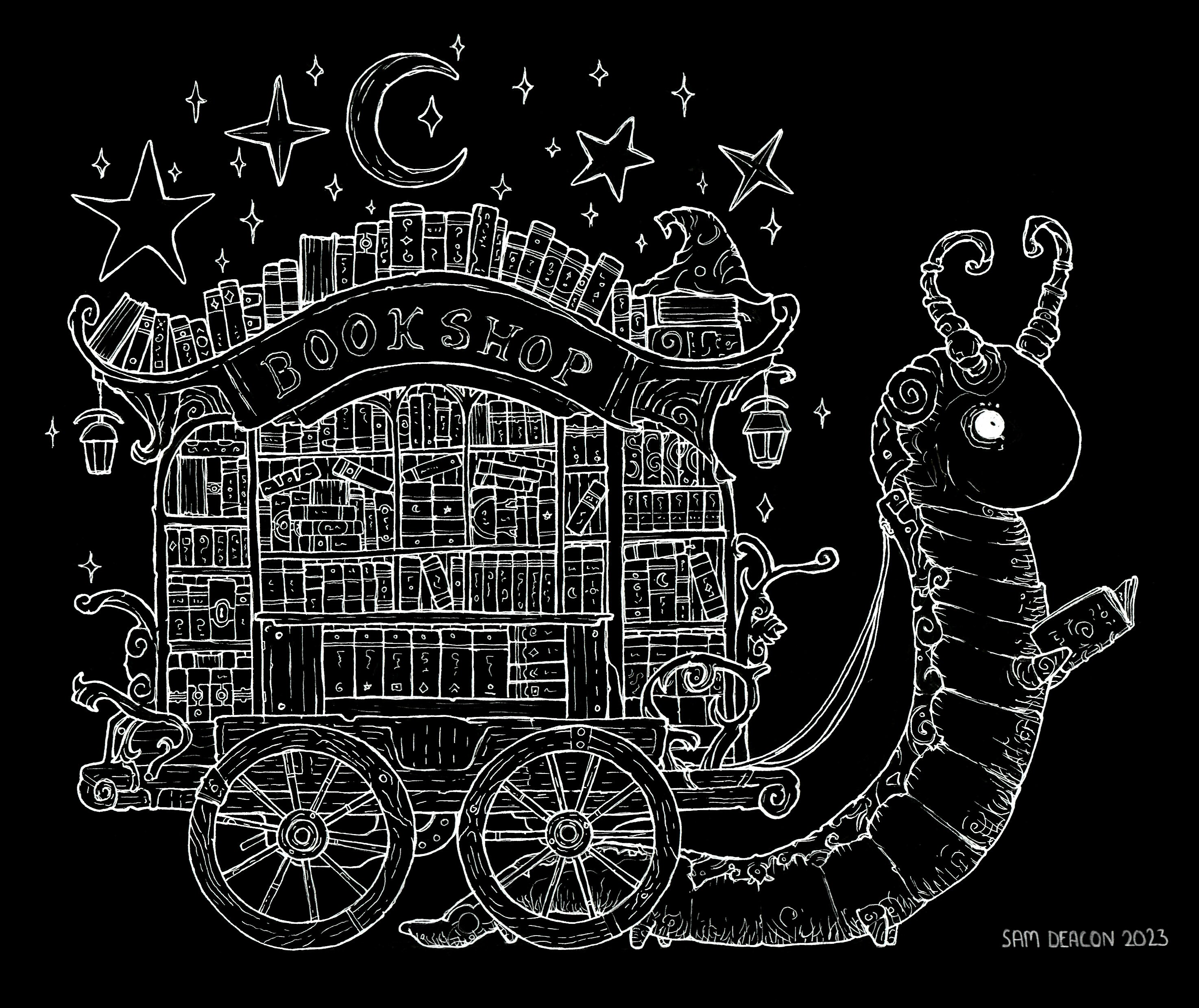 Bookworm Drawing | Digital Download, Book Lover, Fantasy Illustration ...