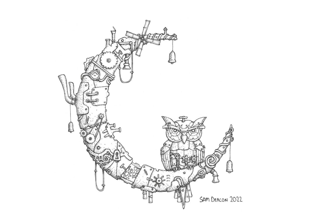 Steampunk Moon | A4 Print, Steampunk Owl Print, Steampunk Artwork ...