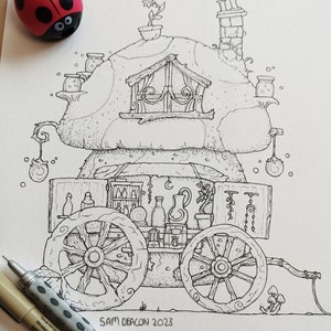 Mushroom Caravan | A4 Print, Fantasy Art, Mushroom Design, Cottagecore ...