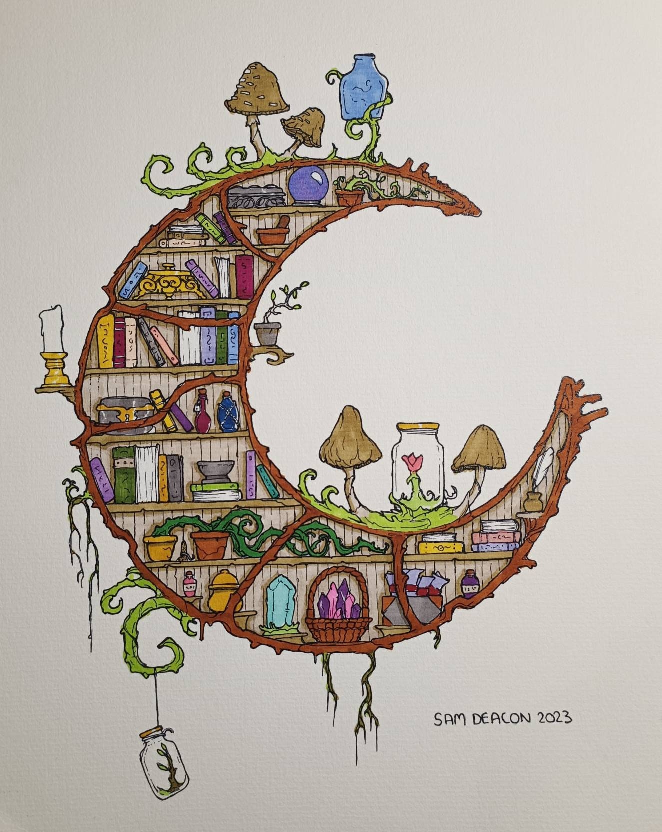 Library Moon COLOUR Digital Download Fantasy Drawing - Etsy UK