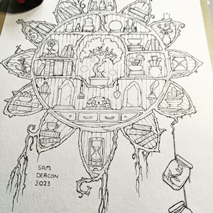 Sun Library Original Artwork by Sam Deacon Art - Etsy
