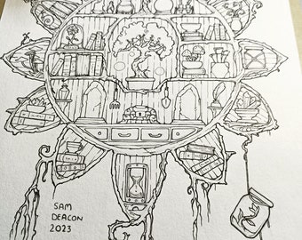 Moon Library Original Artwork by Sam Deacon Art - Etsy