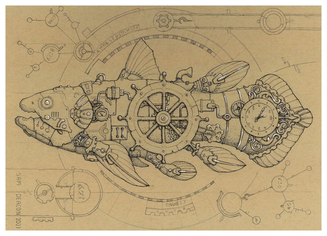 Steampunk Fish | Digital Download, Steampunk Art Print, Clockwork ...