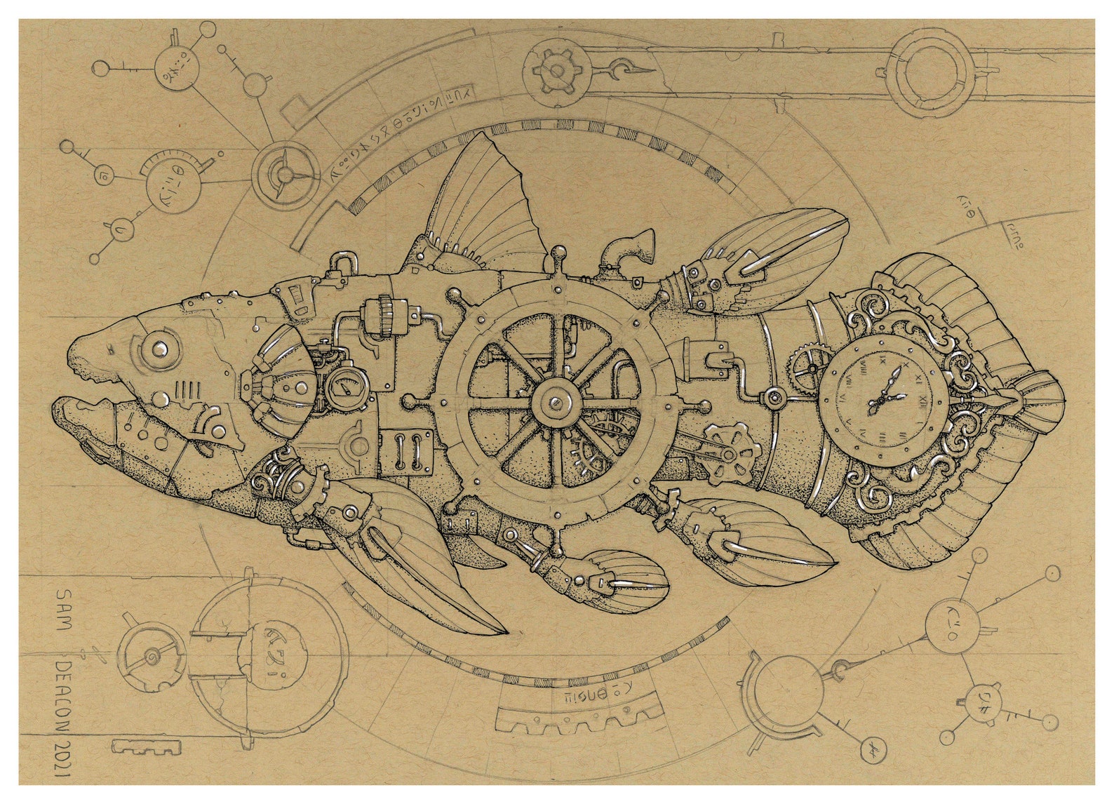 Steampunk Fish Digital Download, Steampunk Art Print, Clockwork Animals ...
