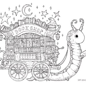 Bookworm Drawing | Digital Download, Book Lover, Fantasy Illustration ...