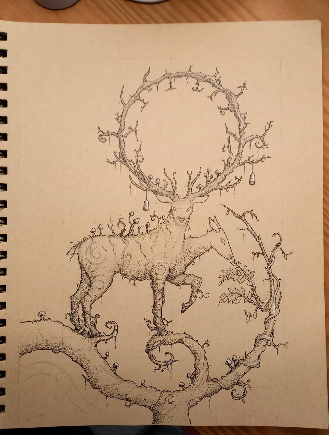 Duality Original Artwork, Fantasy Art Print, Ink Drawing, Deer Design ...