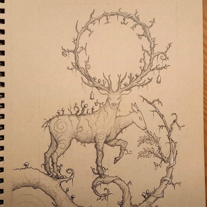 Pen and Ink Deer Art - Etsy