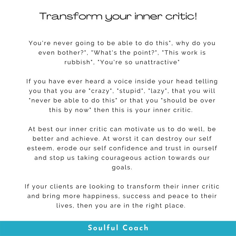 Inner Critic Coaches CANVA Template for a Life or Mindset - Etsy