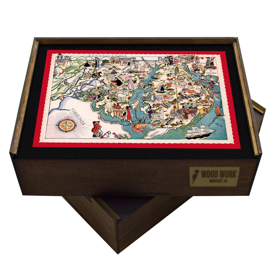 Vintage Mid-atlantic Puzzle: Hand-drawn Map of DC, Maryland & Delaware ...