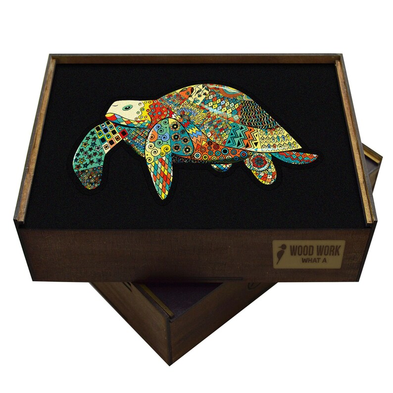 Animal Totem Puzzle: Colorful Turtle Design - Wooden Jigsaw - Etsy