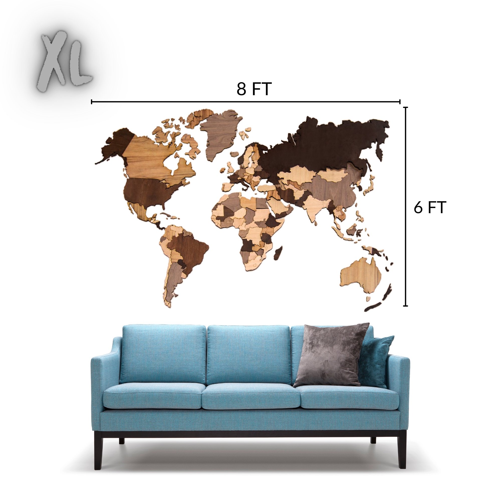 XL Wooden World Map Puzzle, Rustic Home Wood Wall Art, 5th Anniversary ...