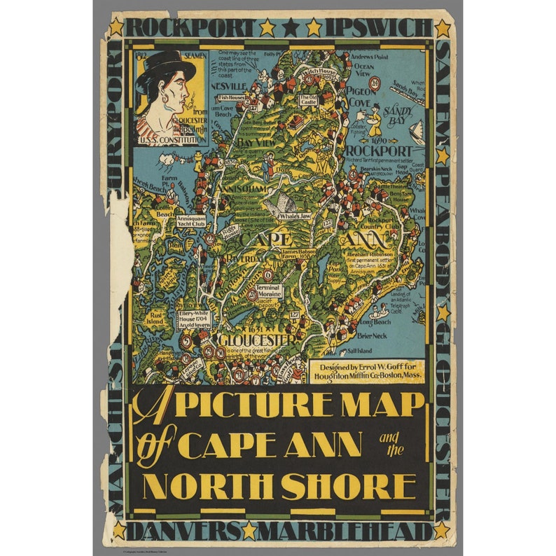 Wooden Puzzle: Cape Ann North Shore Map - Vintage Style, 300-1000 ...