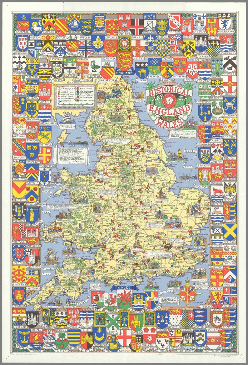 England & Wales Puzzle, Wooden Vintage Map, Heraldic Shields (300-1000 ...
