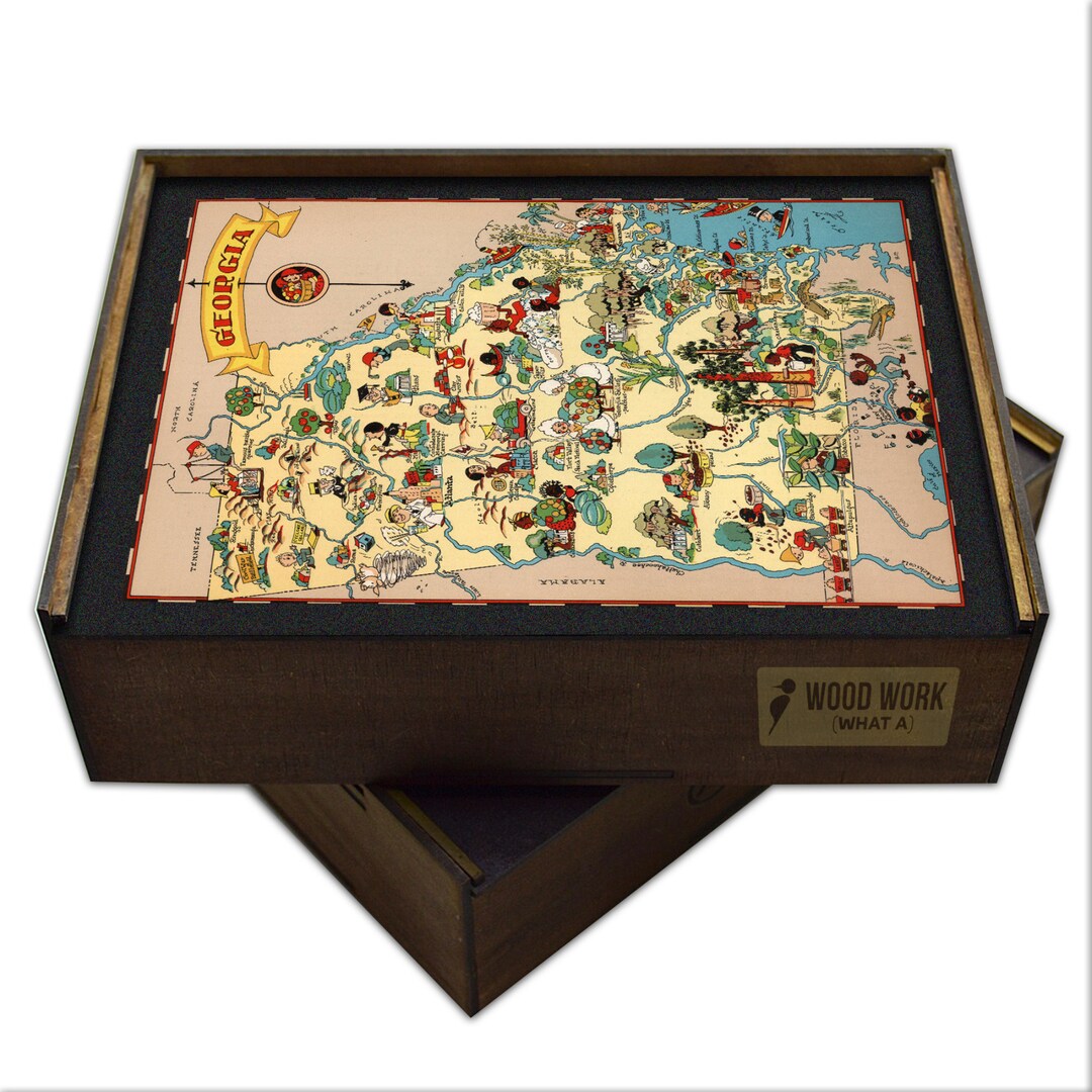 Georgia Wooden Puzzle, Vintage Map, Folk Art Style (300-1000 Pieces) - Etsy